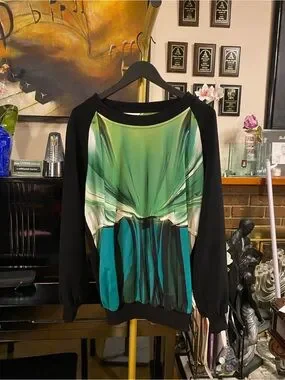 Marina Rinaldi | Tops | Marina Rinaldi Long Sleeve Black Top With Green ...